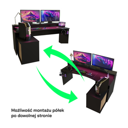 SUPERNOVA214 Duże czarne biurko gamingowe z pólkami - 200 cm | PYspace